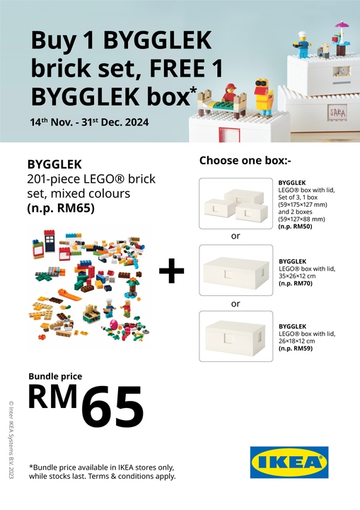 IKEA Malaysia offers BYGGLEK promotion with Buy 1 Brick Set, Get Free box for only RM65 - TrendGrnd